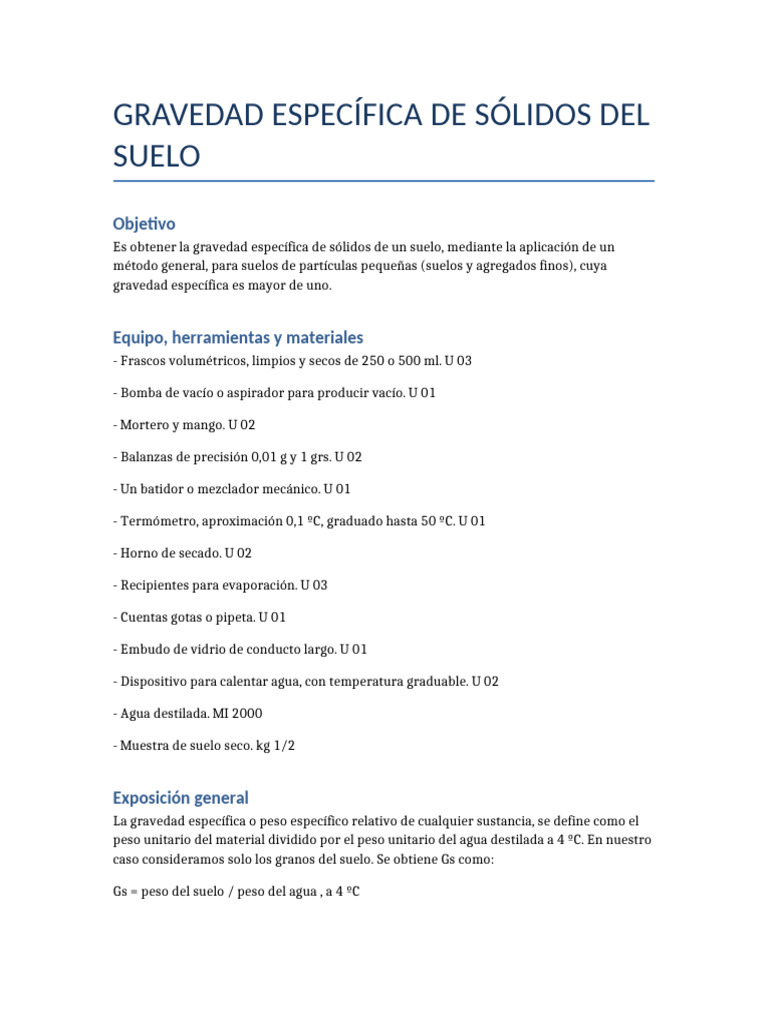 Gravedad Específica de Sólidos en Suelos | PDF