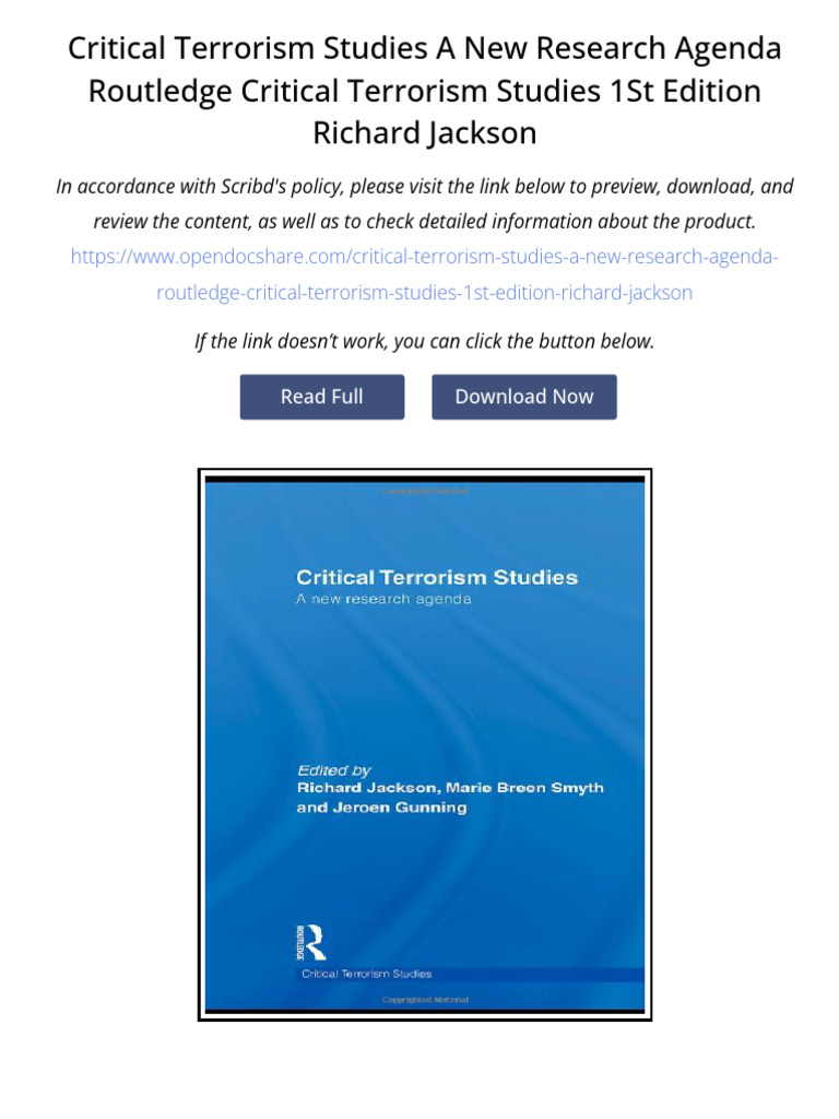 Critical Terrorism Studies A New Research Agenda Routledge Critical ...