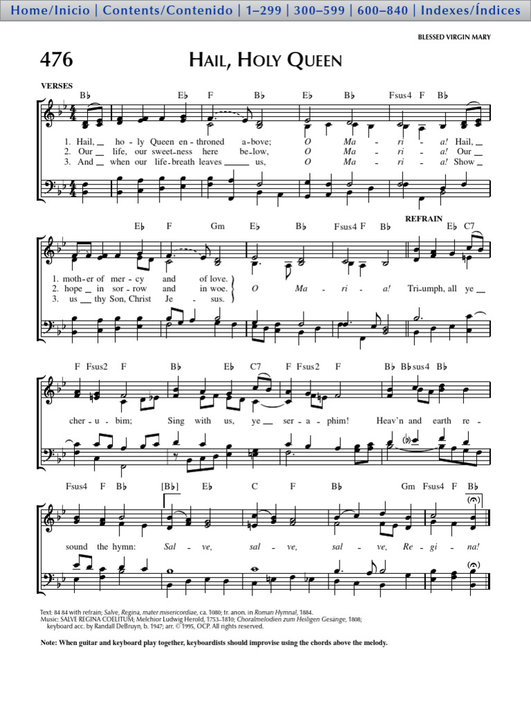 Hail, Holy Queen Hymn Sheet Music | PDF