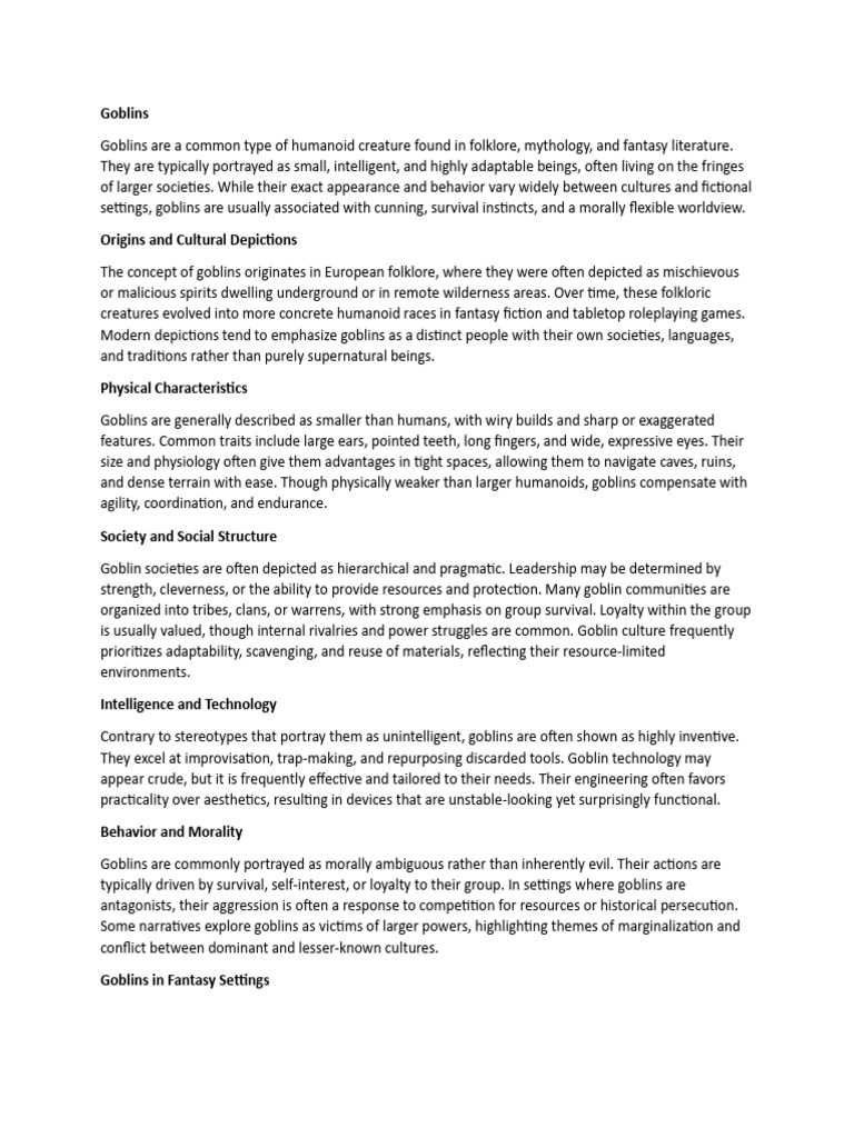 Understanding Goblins in Folklore and Fantasy | PDF | Fantasy | Narrative
