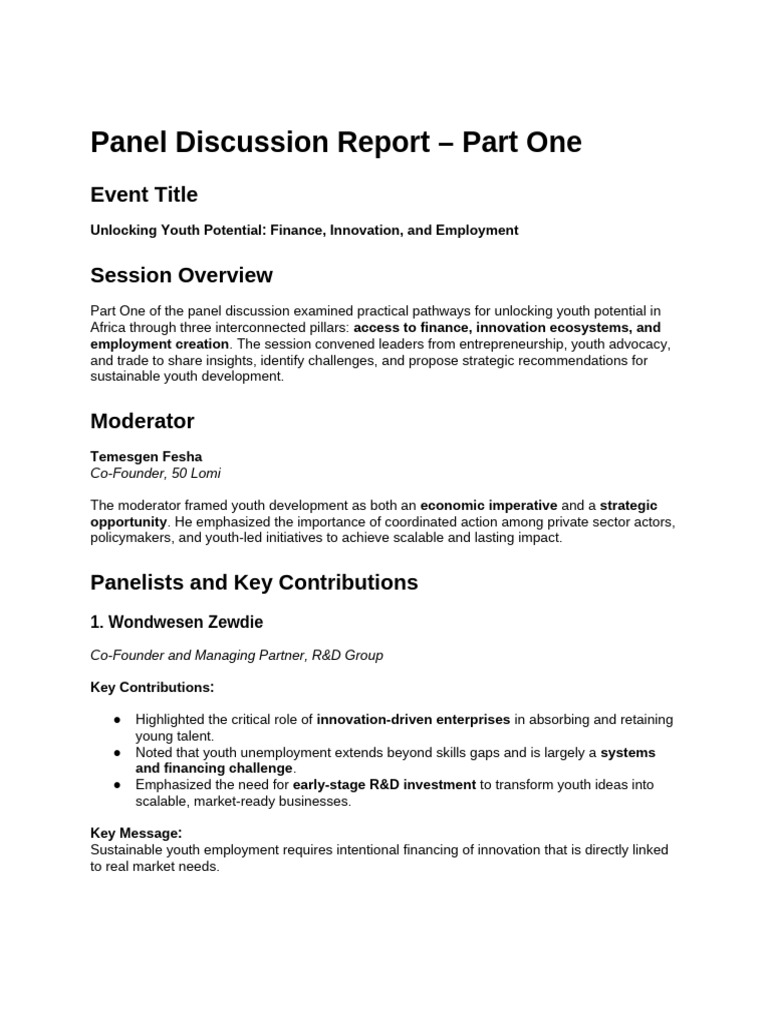 Panel Discussion Report | PDF | Entrepreneurship | Startup Company