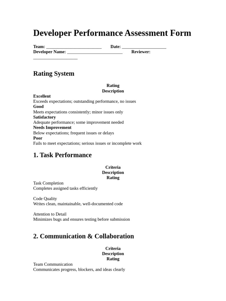 Developer Performance Assessment New | PDF