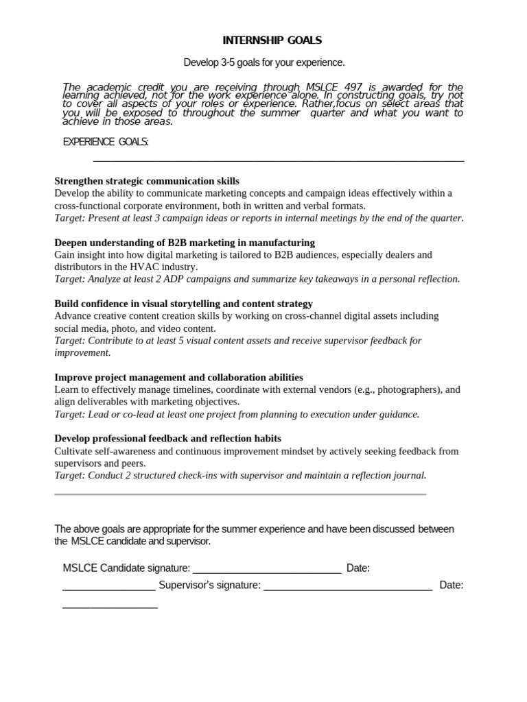Internship Goals TEMPLATE | PDF