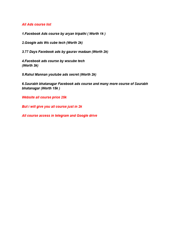 Affordable Ads Course List | PDF