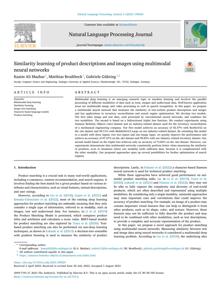 Similarity Learning of Product Descriptions and Im 2023 Natural ...