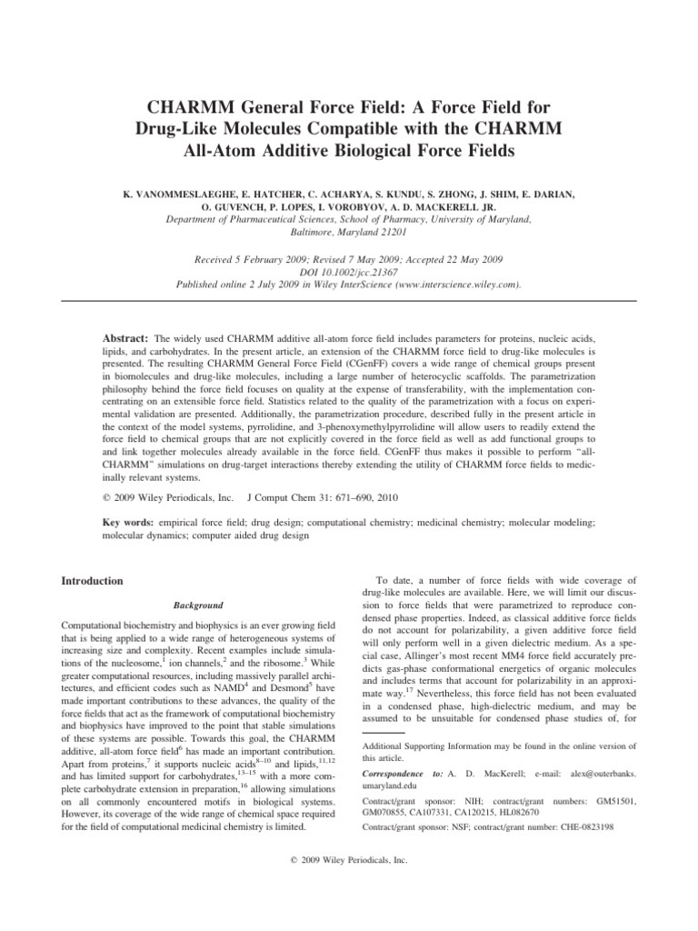 J Comput Chem - 2009 - Vanommeslaeghe - CHARMM General Force Field A ...