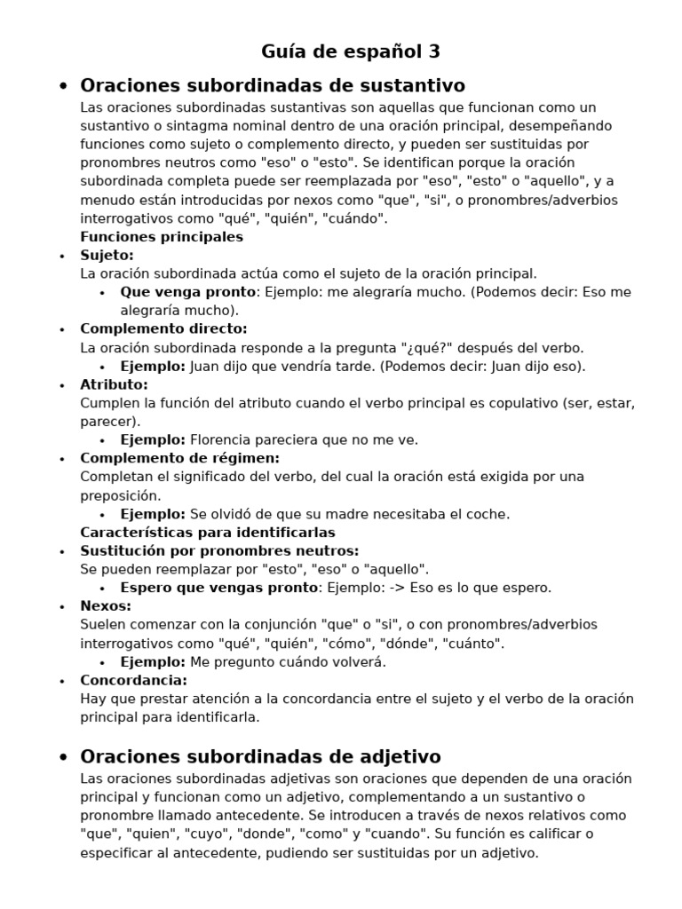 Guia de Español 3 | PDF | Oración (Lingüística) | Adverbio