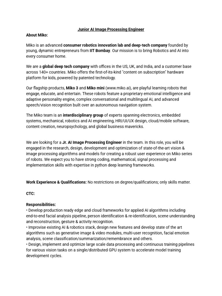 AI Image Processing Engineer_JD | PDF | Artificial Intelligence ...