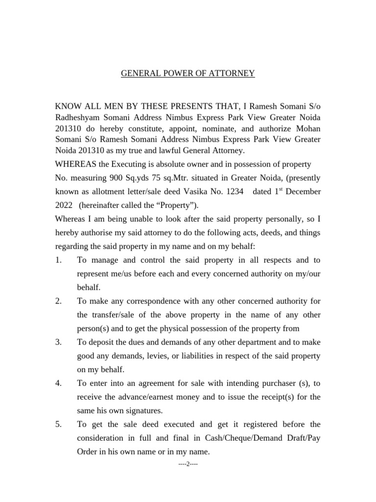 General Power of Attorney Document | PDF | Common Law | Private Law