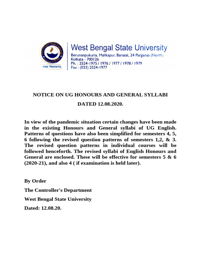 Ug English Hons Syllabus Revised 9th August 2020 Sem456 | PDF | On The ...