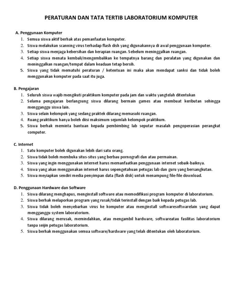 Peraturan Dan Tata Tertib Laboratorium Komputer | PDF