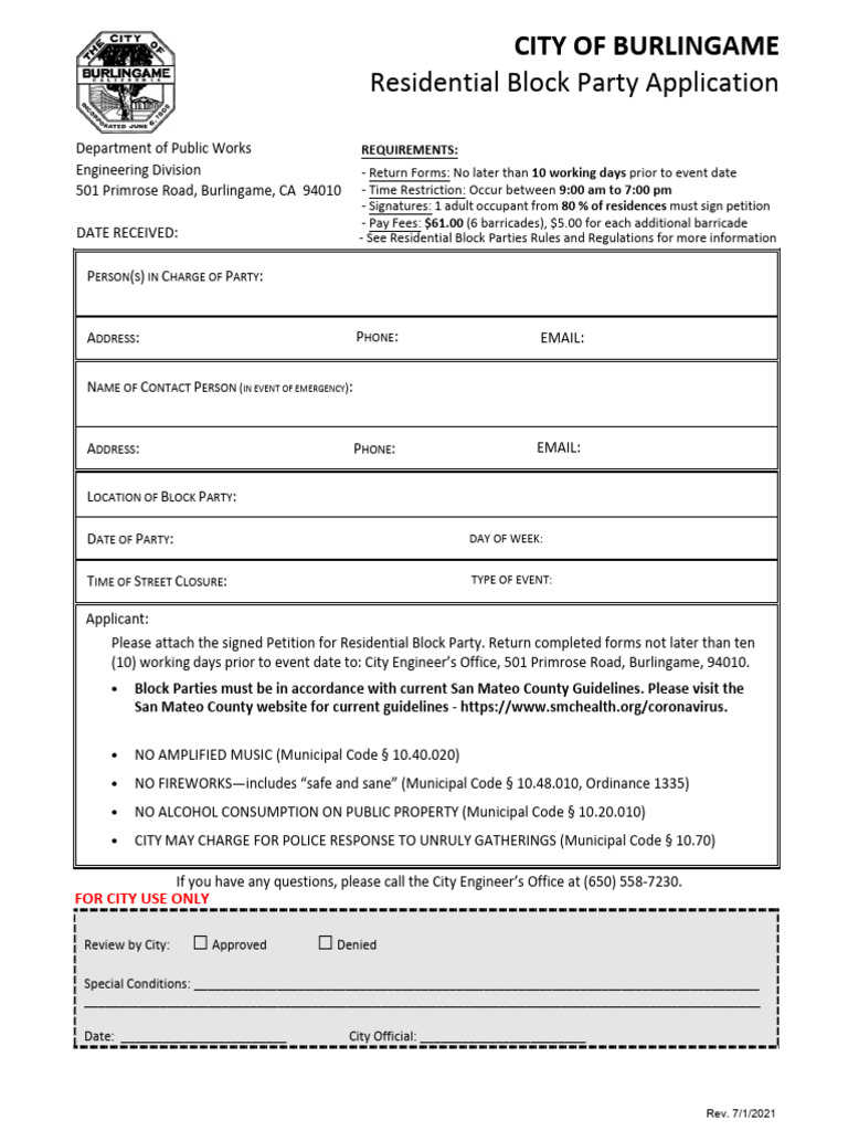Block Party Form - Fillable With Rules - 2023.05.30 | PDF | Justice ...