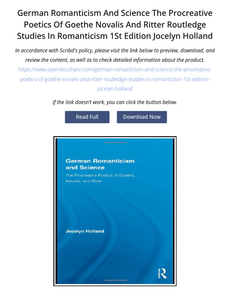 German Romanticism and Science The Procreative Poetics of Goethe ...