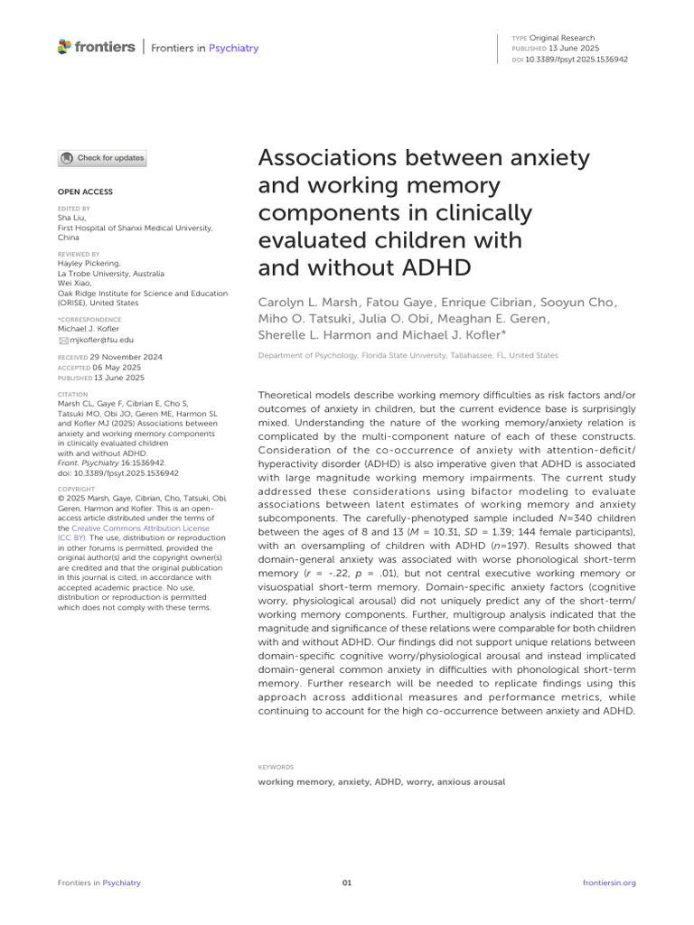 Associations Between Anxiety and Working Memory Components in ...