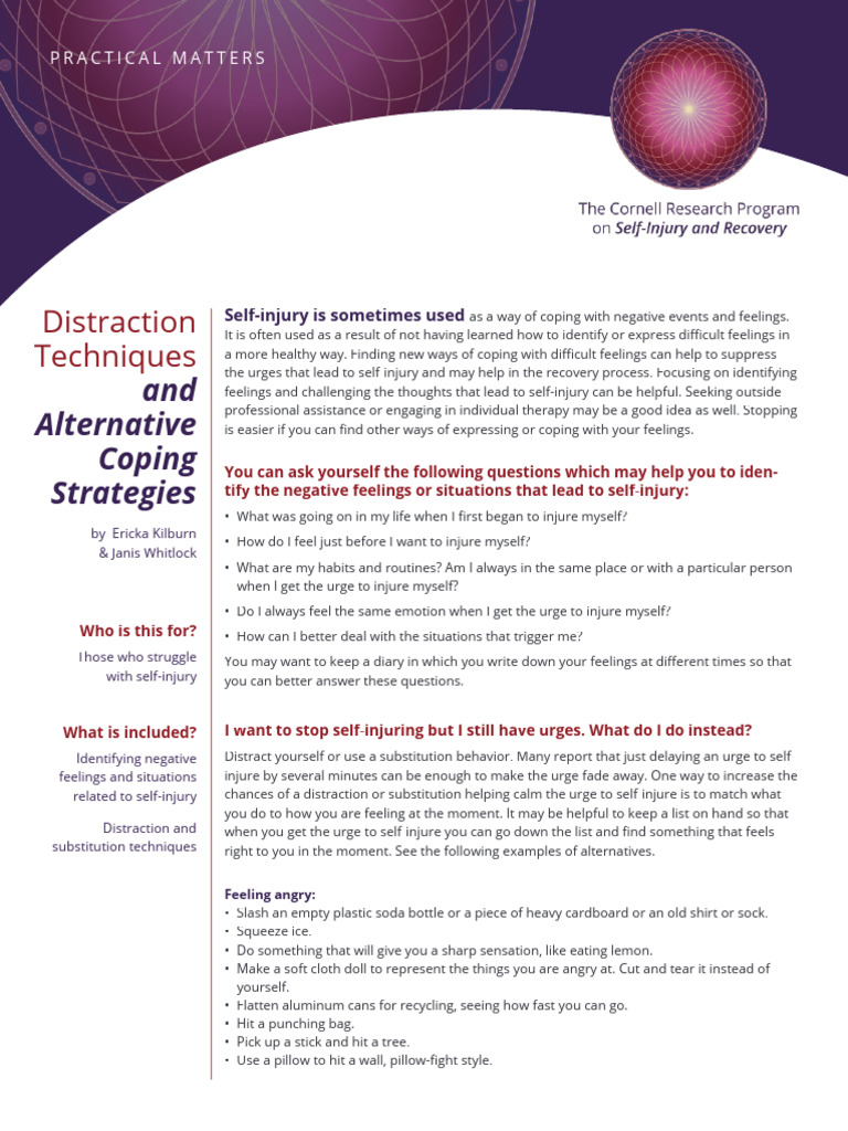 Distraction and Coping Strategies Self Harm | PDF | Self Harm | Feeling
