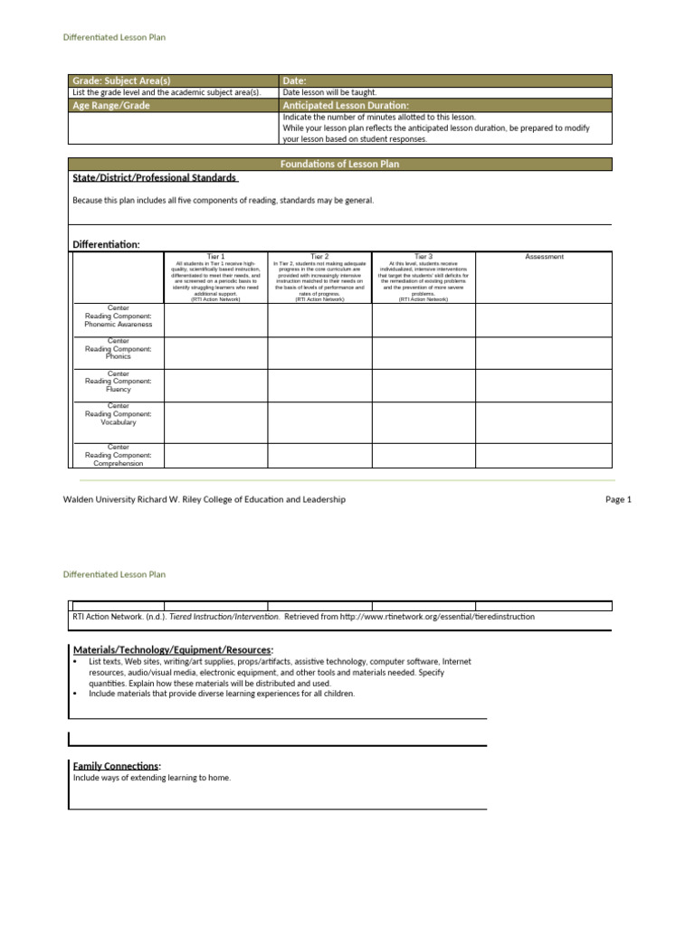 Differentiated Lesson Plan Template | PDF | Behavior Modification ...