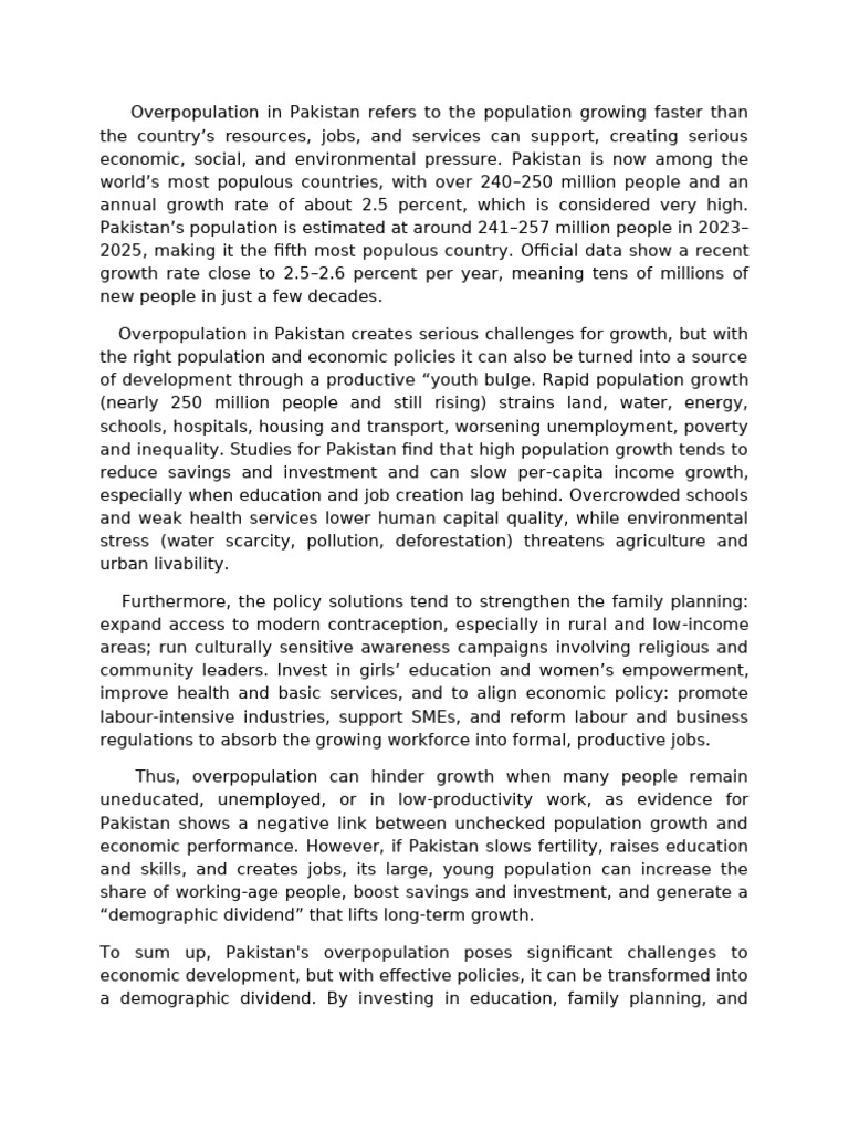 Overpopulation Challenges in Pakistan | PDF | Economic Growth | Human ...