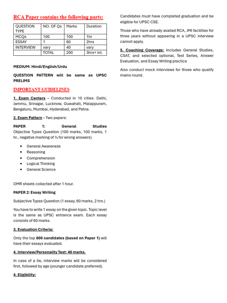 RCA Exam Pattern and Guidelines 2023 | PDF