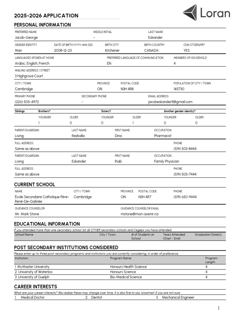 2025-2026 Student Application Form | PDF | Leadership