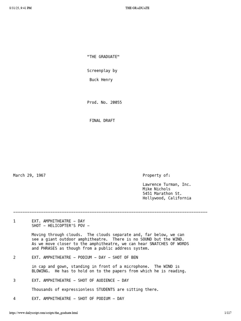 "The Graduate Screenplay Excerpt" | PDF