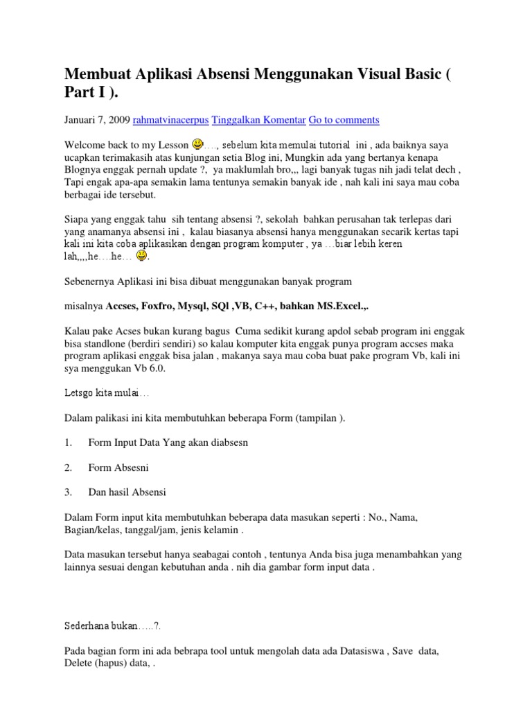 Membuat Aplikasi Absensi Menggunakan Visual Basic | PDF