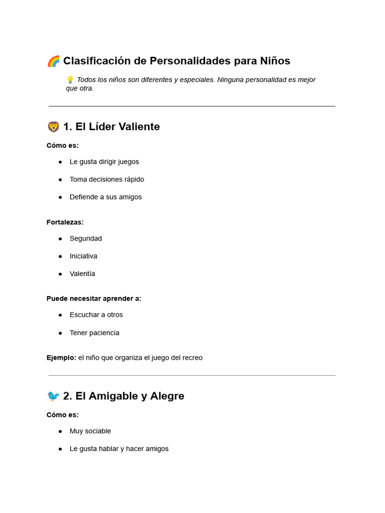 Tipos de Personalidades en Niños | PDF
