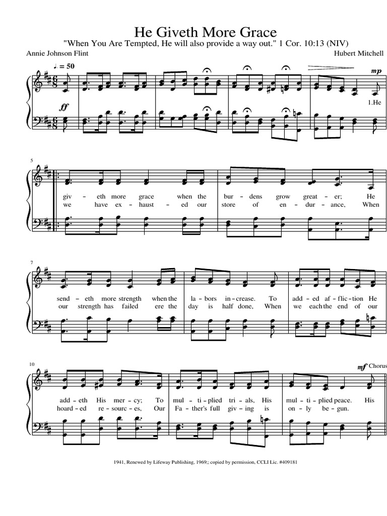 He Giveth More Grace_key of D | PDF