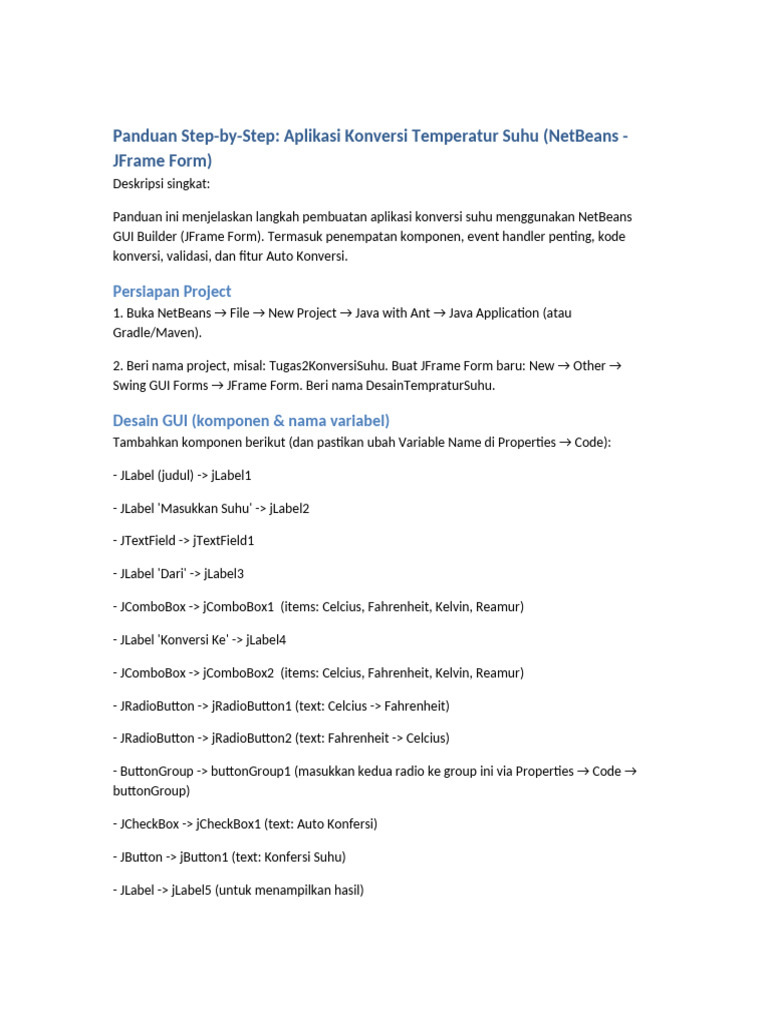 Panduan Aplikasi Konversi Suhu NetBeans | PDF | Computer Programming ...