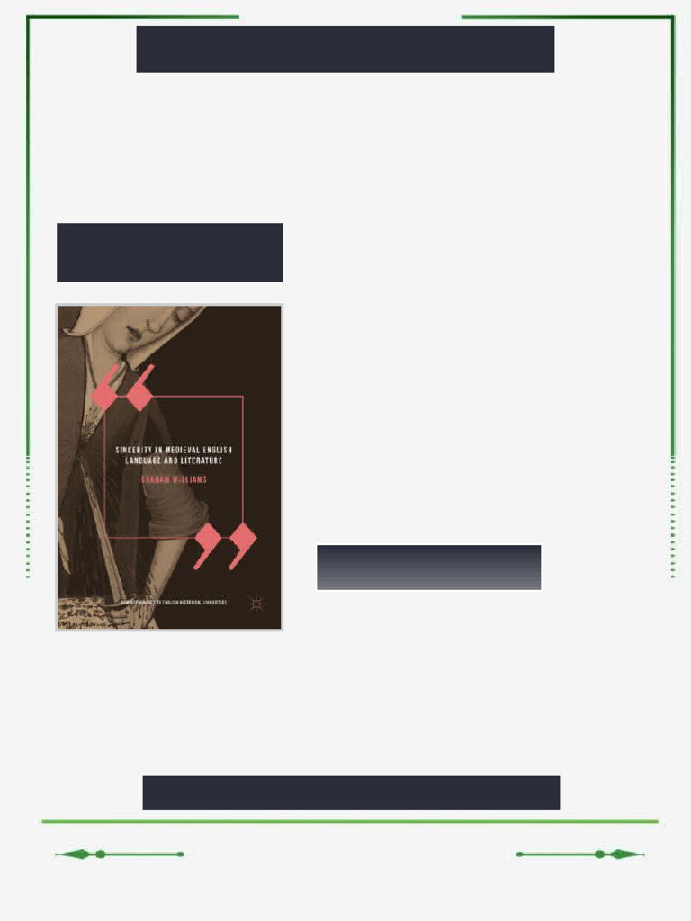 Sincerity in Medieval English Language and Literature Graham Williams ...