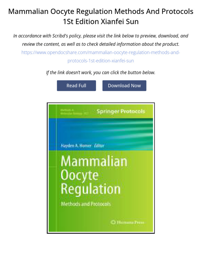Mammalian Oocyte Regulation Methods and Protocols 1st Edition Xianfei ...