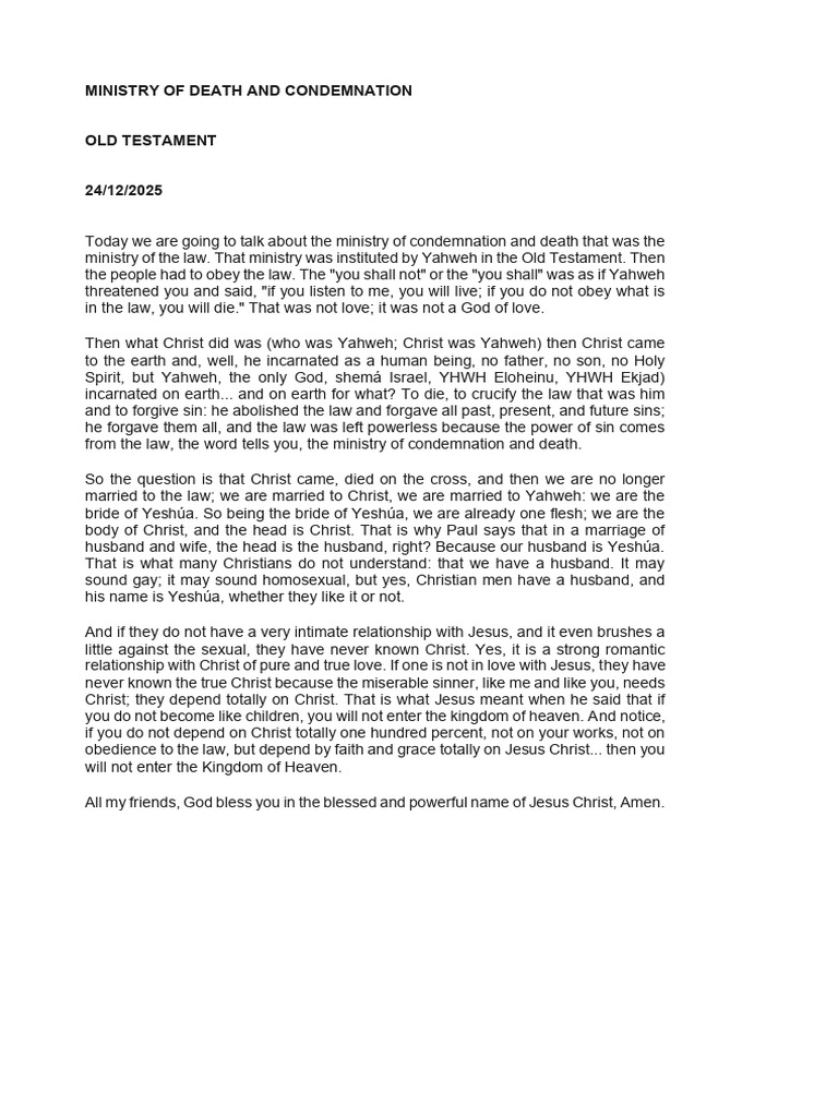 The Old Testament, Ministry of Death and Condemnation - Lady Sunshine | PDF
