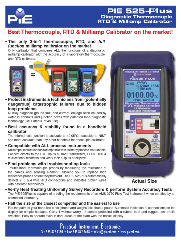 525plus 9001 Rev C PIE 525 Plus Diagnostic TC RTD and Ma Calibrator ...