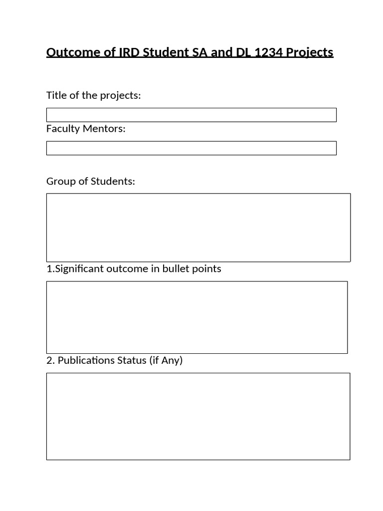 Outcome of IRD Student SA and DL 1234 Projects | PDF