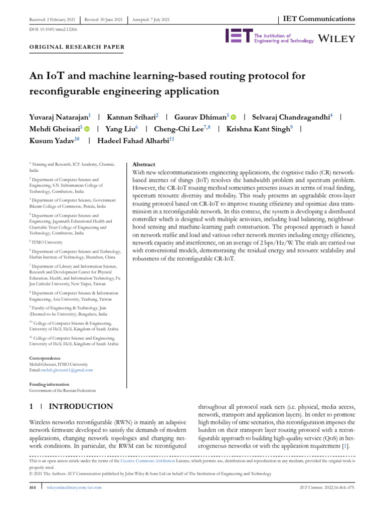 An IoT and Machine Learning-Based Routing Protocol | PDF | Routing ...