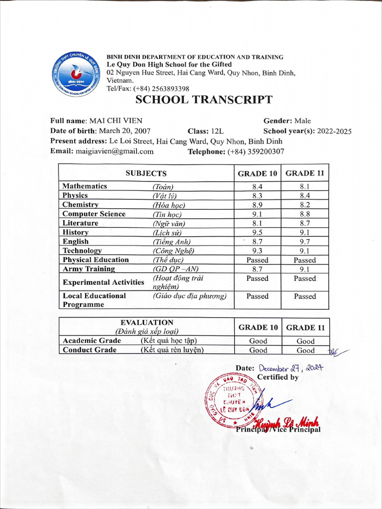 10 - 11 Grade School Transcript | PDF