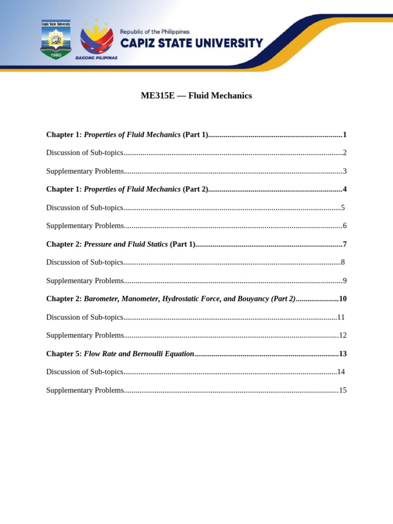 Fluid Mechanics Problem Sets ME315E | PDF | Fluid Mechanics | Liquids