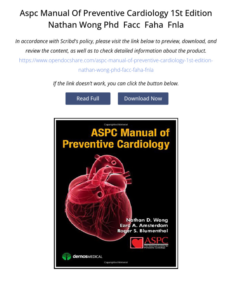 ASPC Manual of Preventive Cardiology 1st Edition Nathan Wong Phd Facc ...