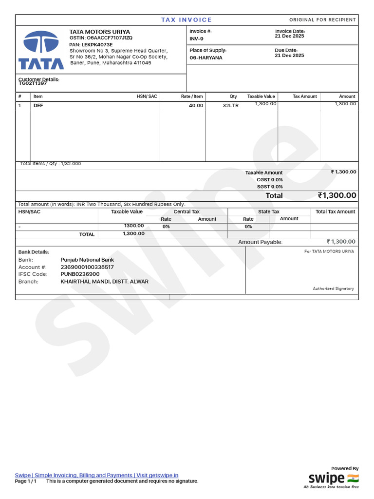 INV 9 For TG02T1397 1 PDF | PDF | Public Finance | Taxation