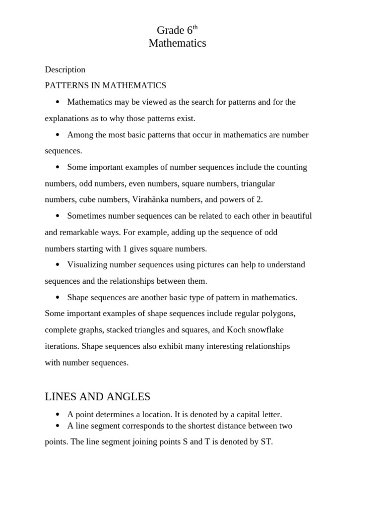 6th Grade Math Patterns and Concepts | PDF | Area | Circle
