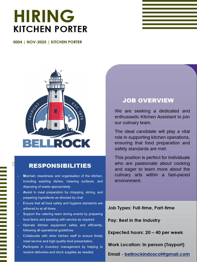 Kitchen Porter Job Opening in Tayport | PDF