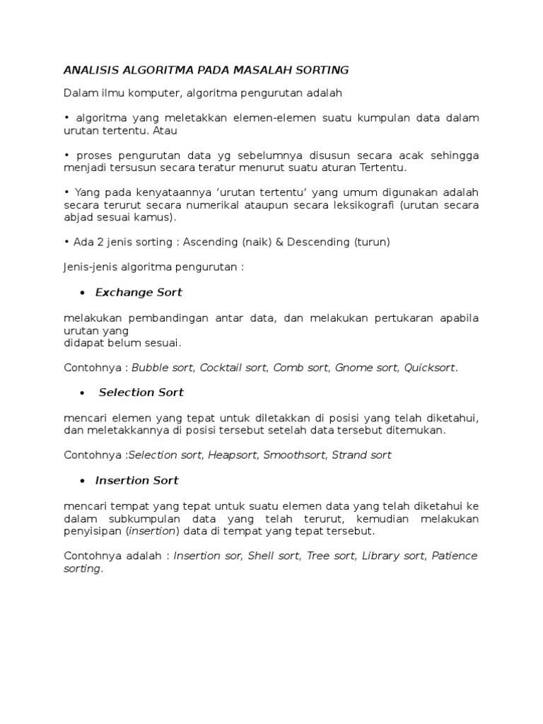 Analisis Algoritma Pada Masalah Sorting | PDF