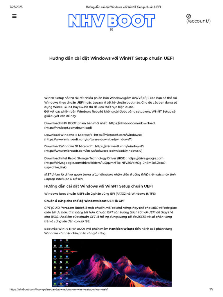 Hướng Dẫn Cài Đặt Windows Với WinNT Setup Chuẩn UEFI | PDF