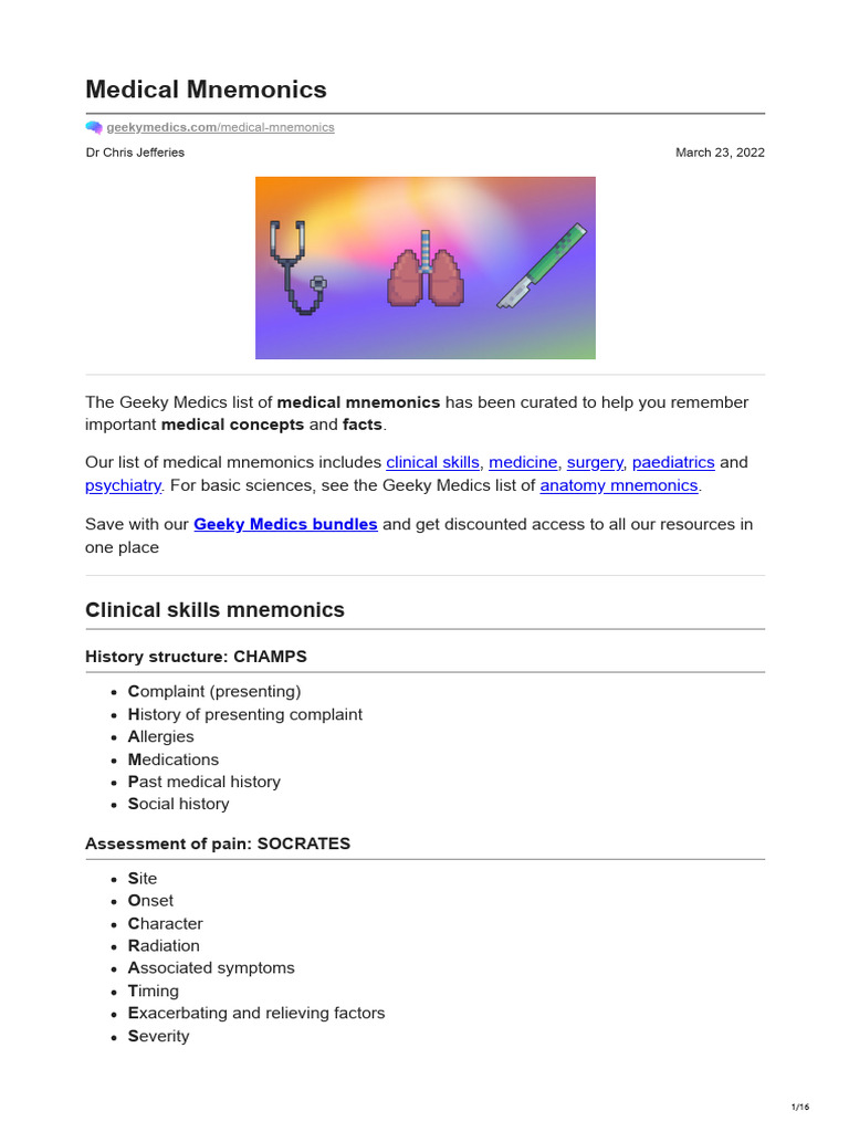 GEEKY- Medical Mnemonics | PDF | Heart | Respiratory Tract