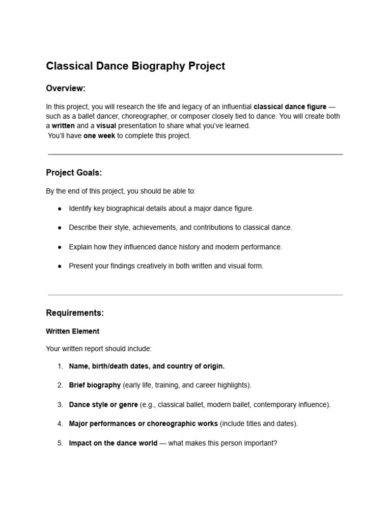 Classical Dance Biography Project | PDF | Ballet | Dances