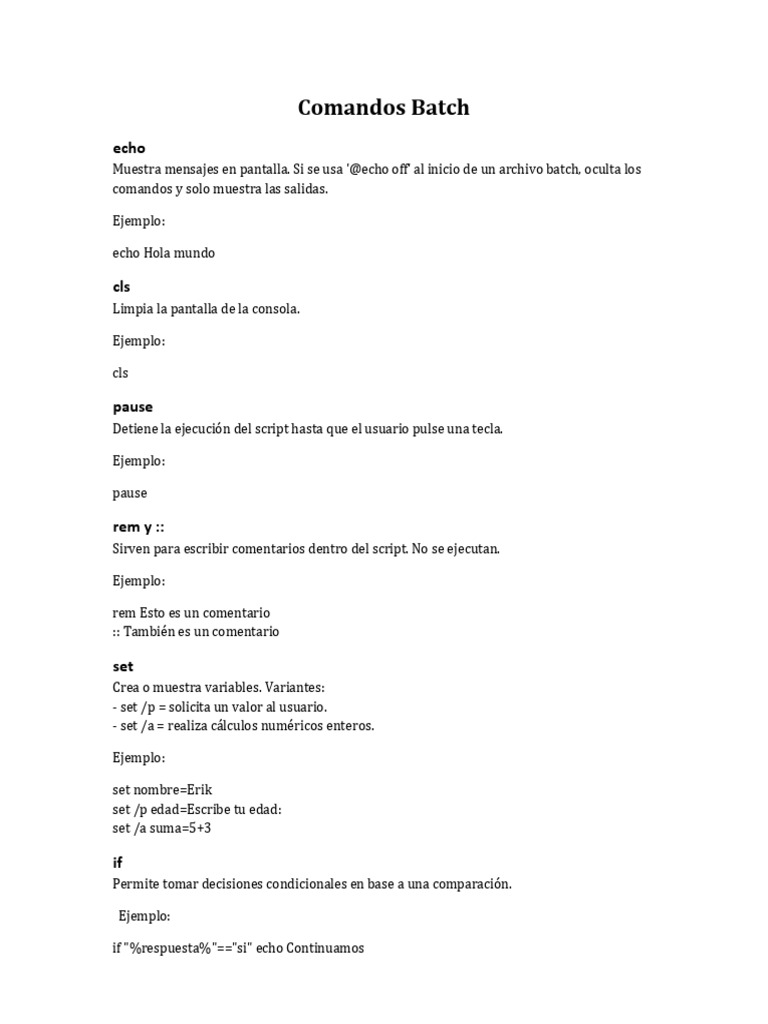 Comandos Batch Esenciales para Scripts | PDF