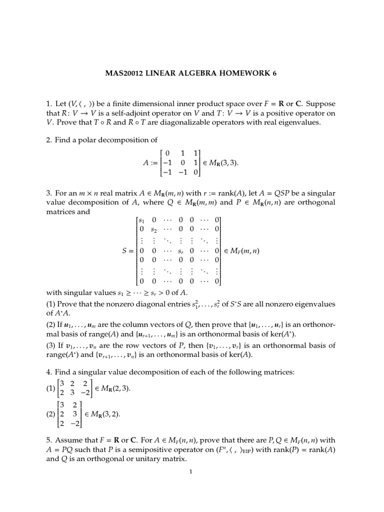 Linear Algebra Exercise 2 Pdf Matrix Mathematics Eigenvalues
