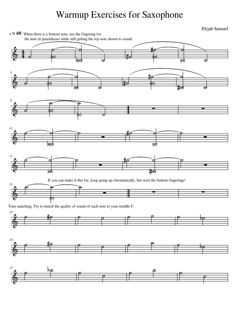 Saxophone Warmup Exercises Guide | PDF | Musicology | Music Theory