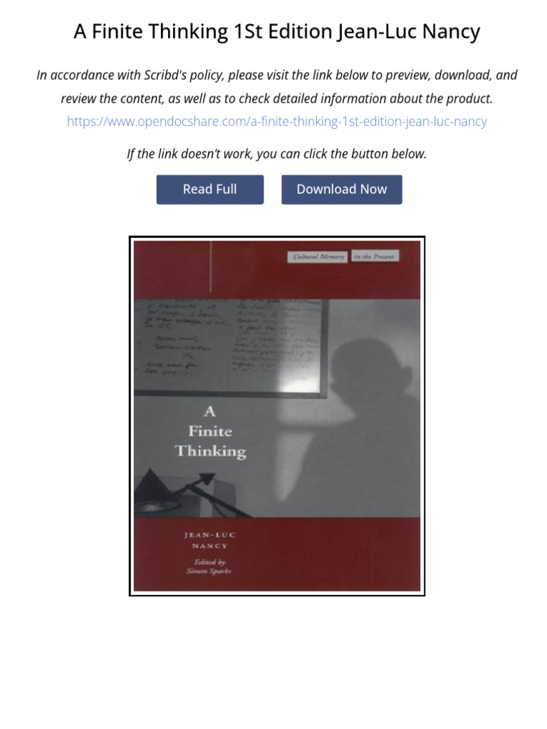 A Finite Thinking 1st Edition Jean-Luc Nancy | PDF