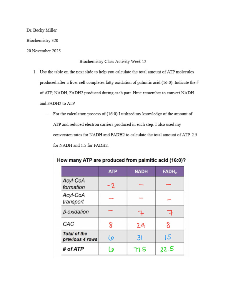 Biochemistry Class Activity Week 12 | PDF