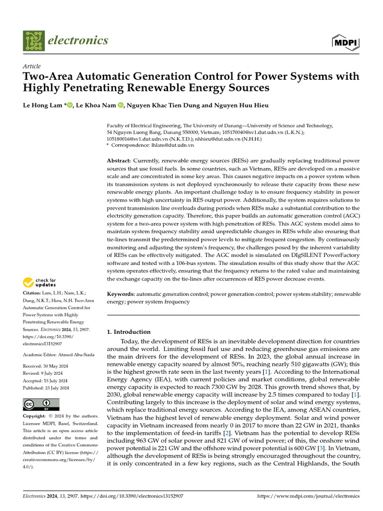 Two-Area Automatic Generation Control for Power Sy | PDF | Power ...